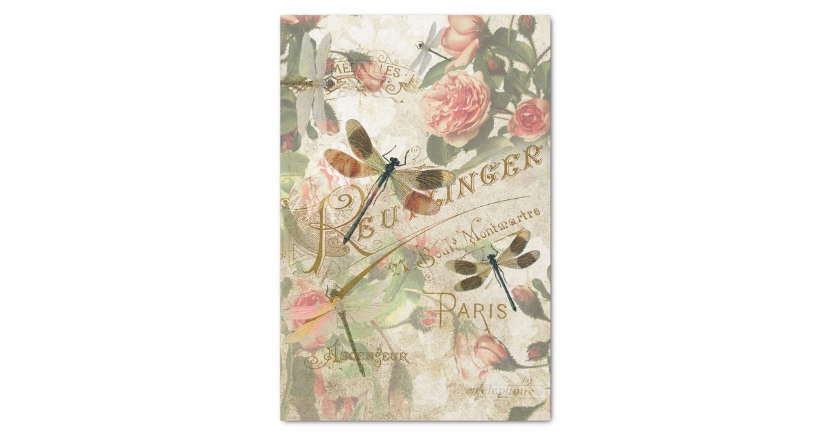 Vintage Dragonfly Ephemera Decoupage Tissue Paper | Zazzle