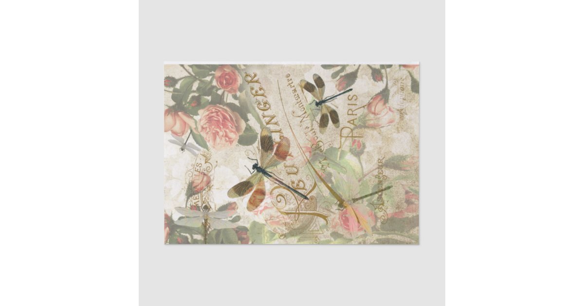 Vintage Dragonfly Ephemera Decoupage Tissue Paper | Zazzle