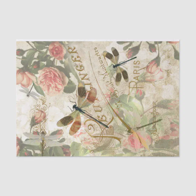 Vintage Dragonfly Ephemera Decoupage Tissue Paper | Zazzle