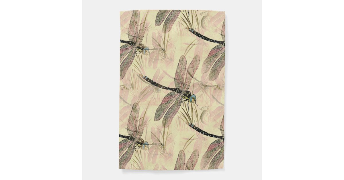 Vintage Dragonfly Print Garden Flag | Zazzle