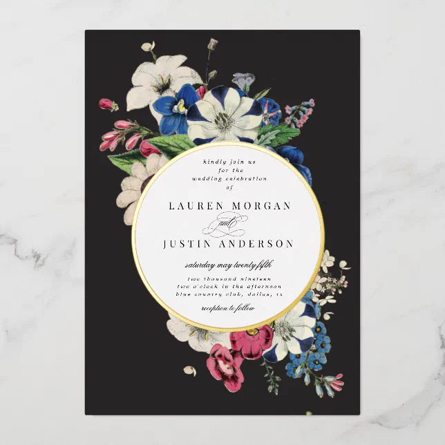 vintage dramatic floral square Wedding Invitation Foil Invitation | Zazzle