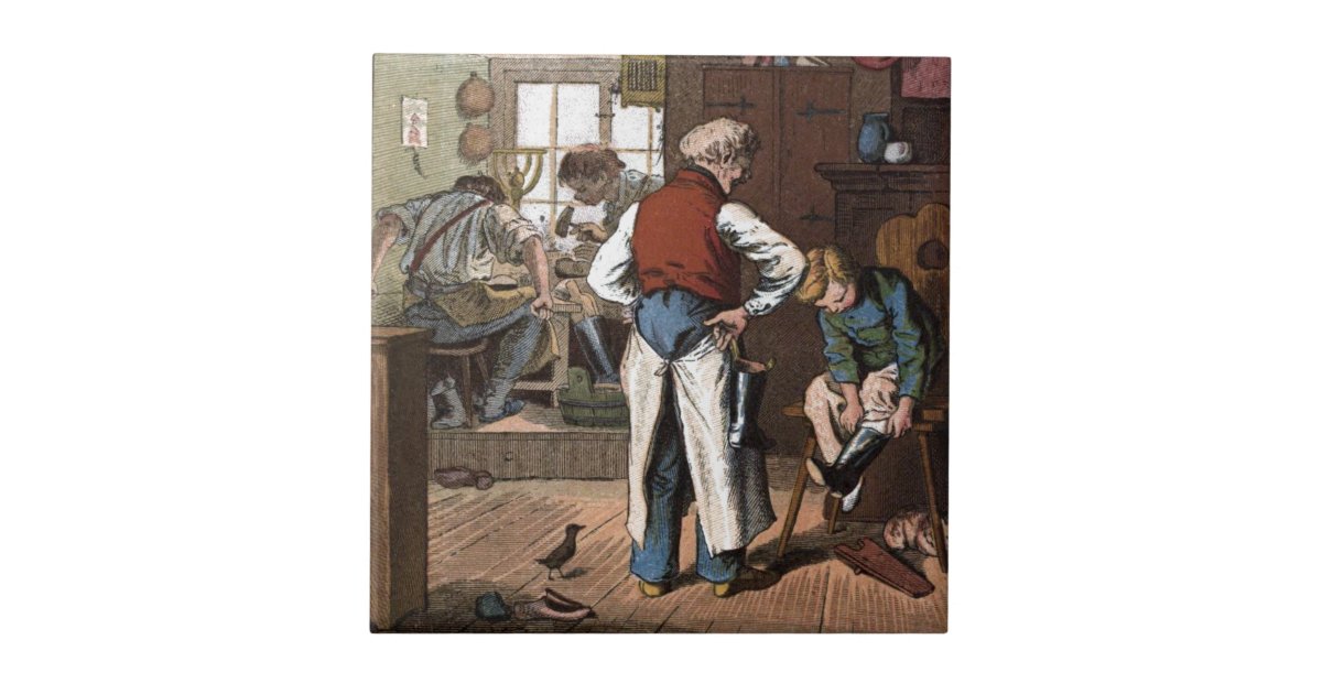 Vintage Drawing: The Shoemaker Tile | Zazzle