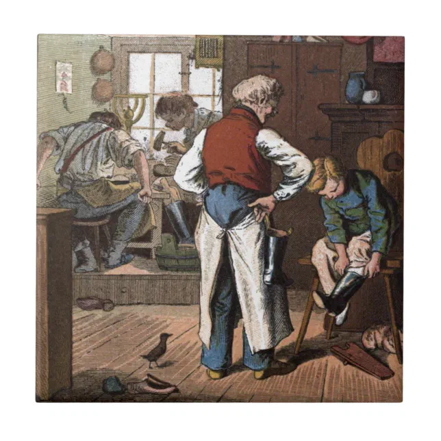 Vintage Drawing: The Shoemaker Tile | Zazzle