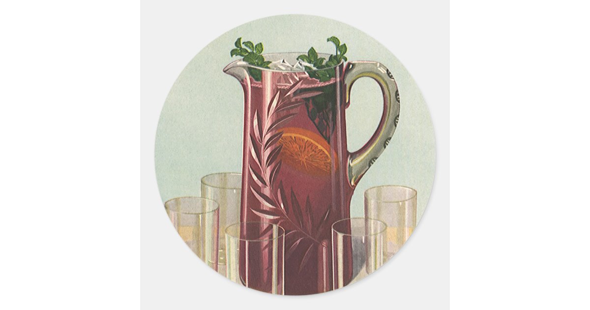 Vintage Drinks and Beverages, Pitcher of Sangria Classic Round Sticker ...