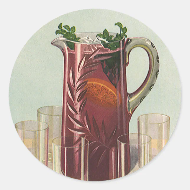 Vintage Drinks and Beverages, Pitcher of Sangria Classic Round Sticker ...