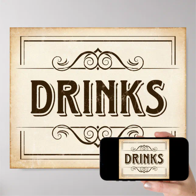Vintage DRINKS Sign Print | Zazzle