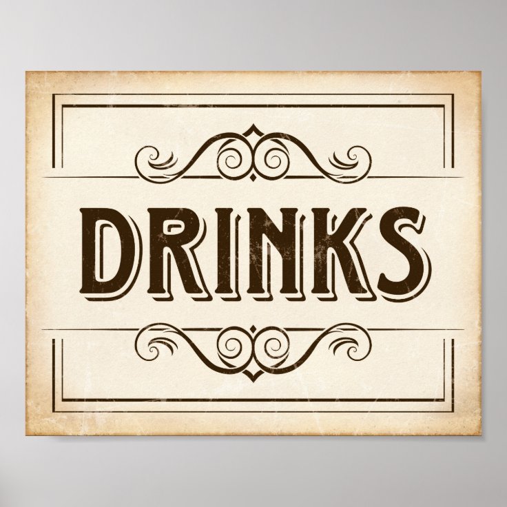 Vintage DRINKS Sign Print | Zazzle