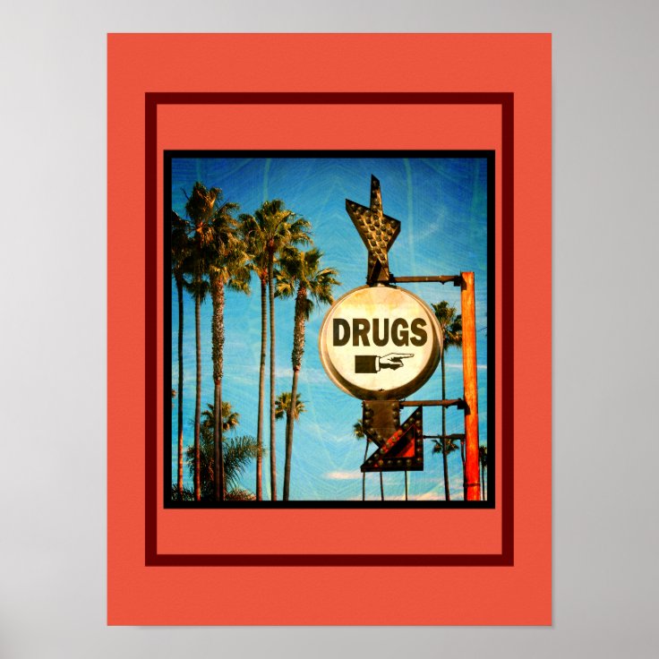 Vintage Drug Store Sign w/Palm Trees on a | Zazzle