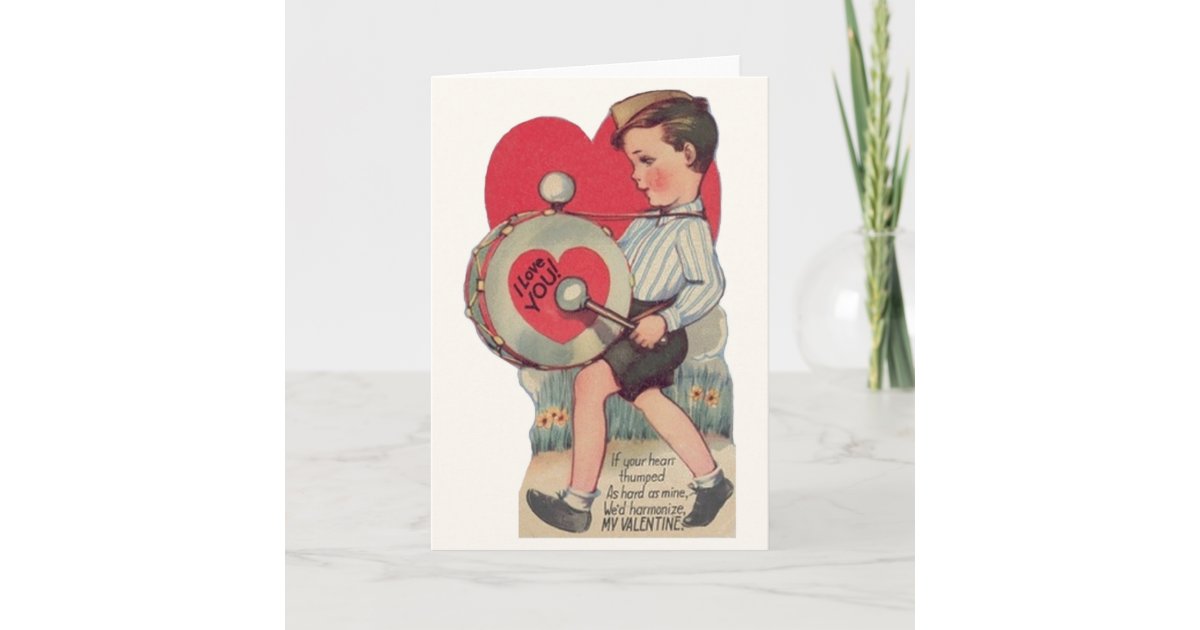 Vintage Drummer Valentine's Day Card | Zazzle
