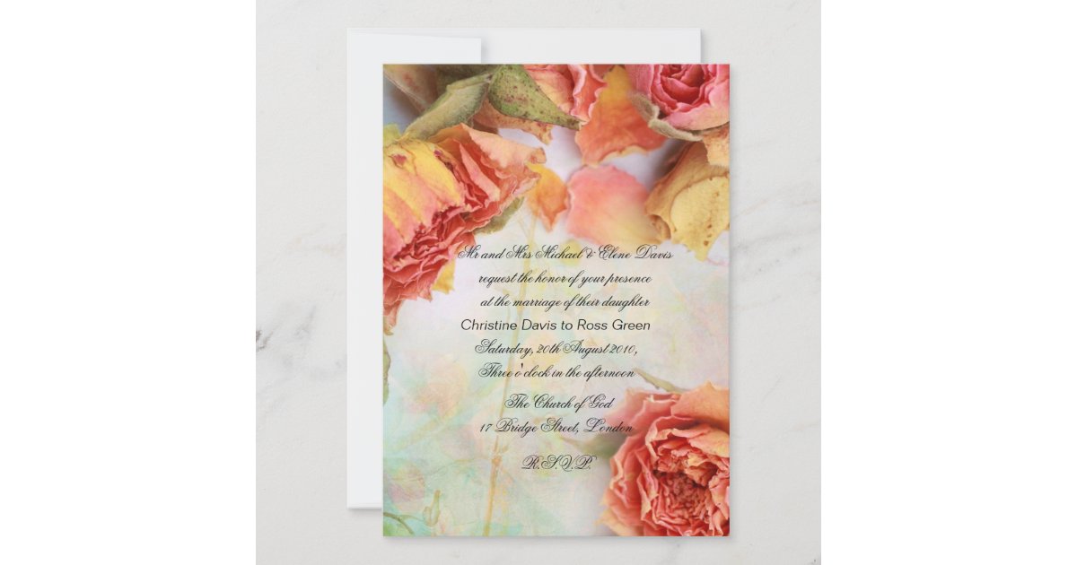 Vintage dry roses wedding invitation | Zazzle