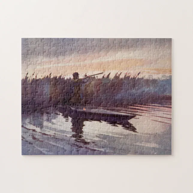 Vintage Duck Hunter Sportsman Boat Jigsaw Puzzle | Zazzle
