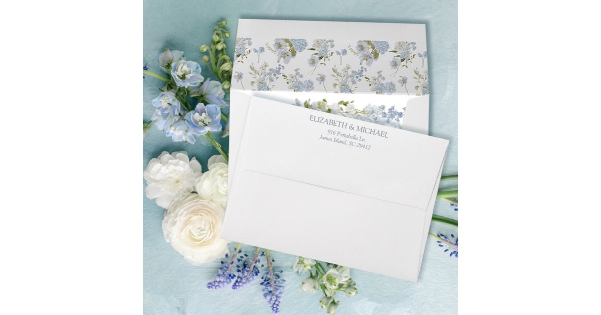 Vintage Dusty Blue Floral Elegant Return Address Envelope | Zazzle