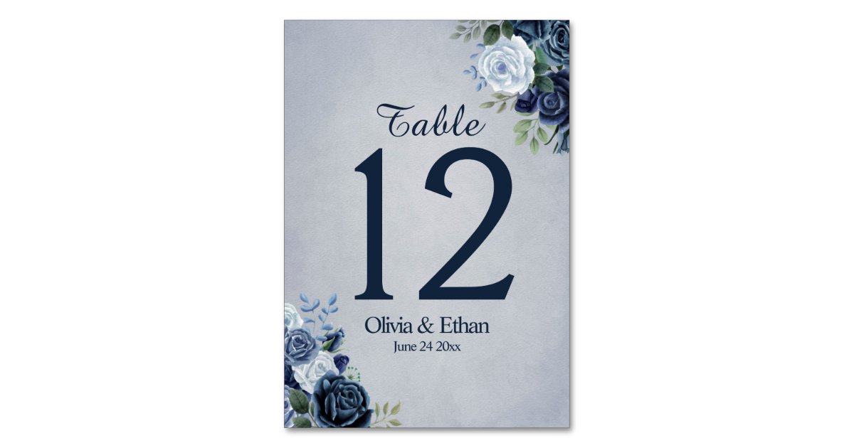 Vintage Dusty Blue Floral Table Number | Zazzle
