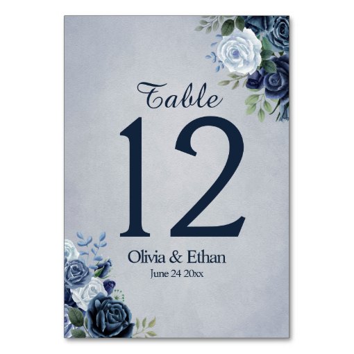 Vintage Dusty Blue Floral Table Number | Zazzle