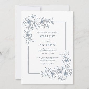Vintage Dusty Blue Wedding Invitation | Zazzle