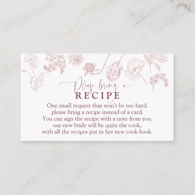 Vintage Dusty Rose Floral Please Bring A Recipe Enclosure Card | Zazzle