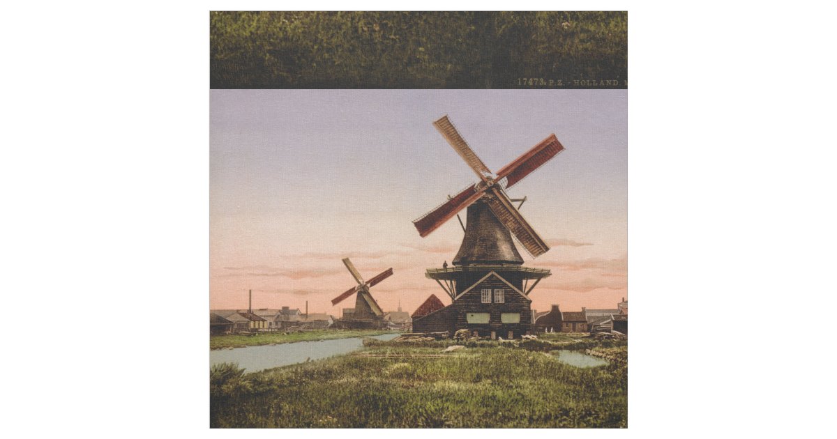 Vintage Dutch Windmills custom fabric | Zazzle