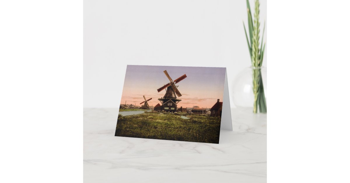 Vintage Dutch Windmills custom greeting card | Zazzle
