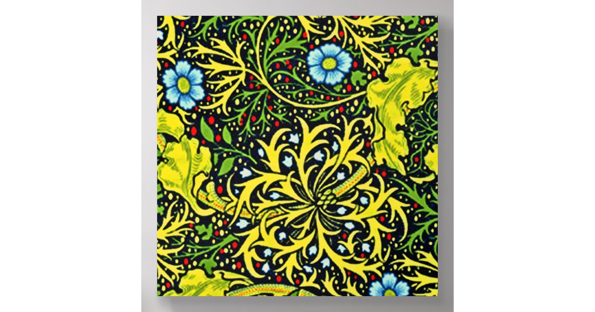 Vintage Early 20th Century Pattern Blue Green Gold Wood Photo Tile | Zazzle