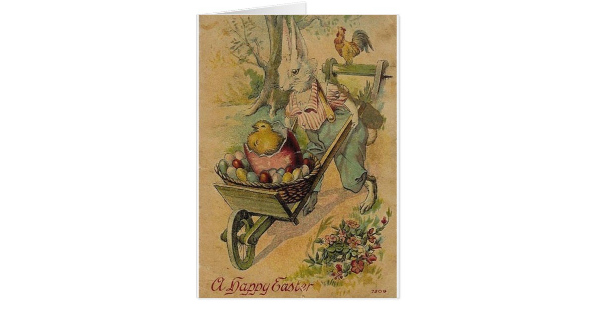 Vintage Easter Bunny And Egg Cart Easter Card | Zazzle.com