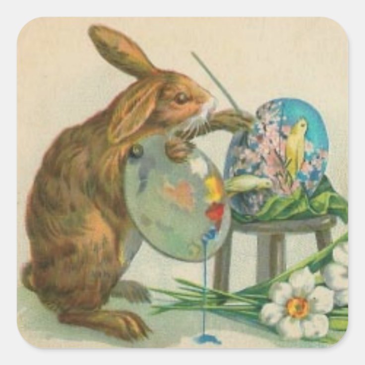 Vintage Easter Bunny Art Sticker | Zazzle