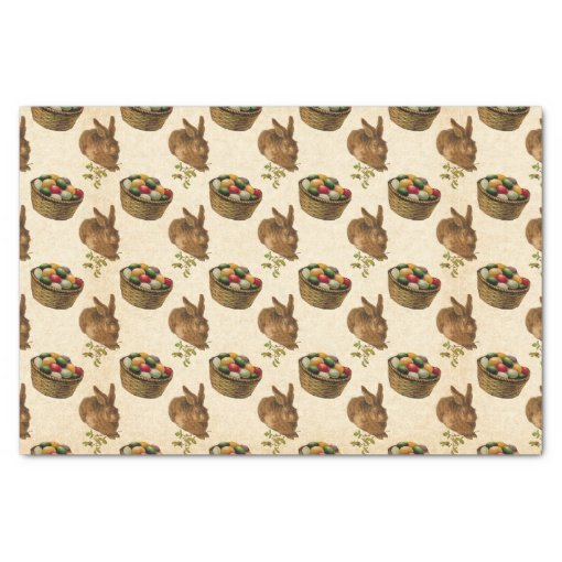 Vintage Easter bunny basket party tiled tissue Tissue Paper | Zazzle