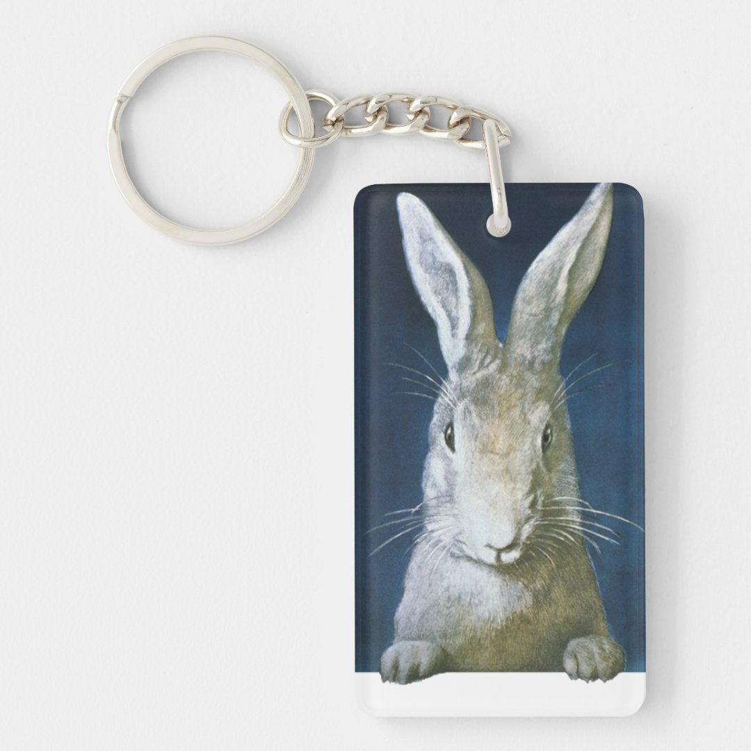 Vintage Easter Bunny, Cute Furry White Rabbit Keychain | Zazzle