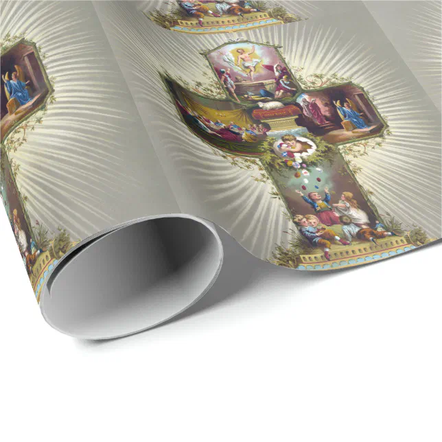 Vintage Easter Cross Religious Holiday Gold Wrapping Paper | Zazzle