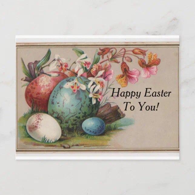 Vintage Easter Eggs And Flowers Postcard | Zazzle