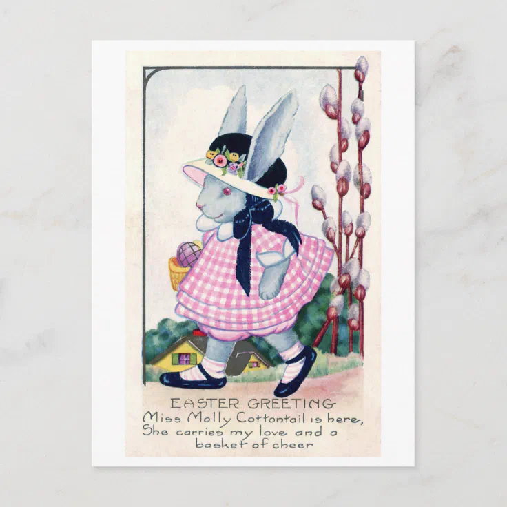 Vintage Easter Fashionable Bunny Postcard | Zazzle