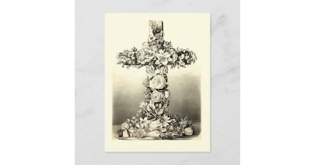 Vintage Easter Floral Christian Cross 1869 Holiday Postcard | Zazzle