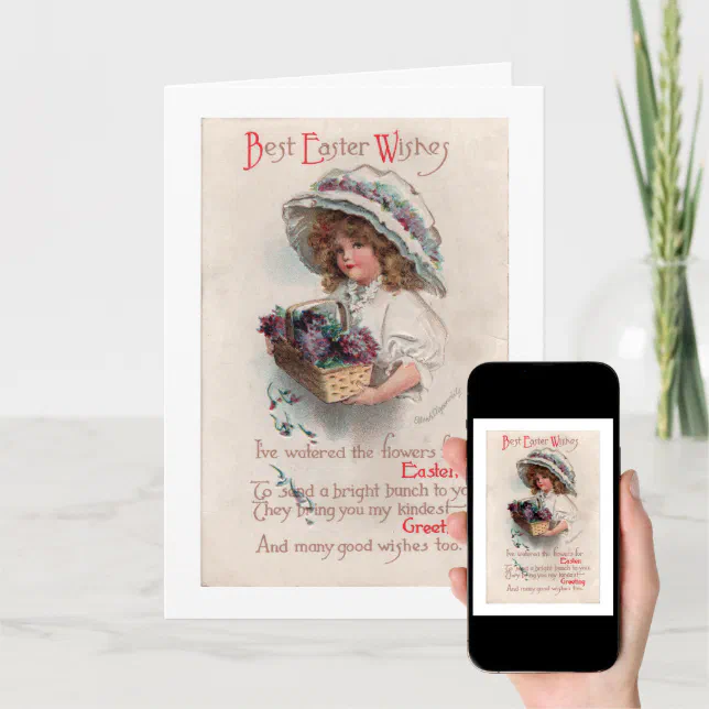 Vintage Easter Girl in Bonnet Greeting Card | Zazzle