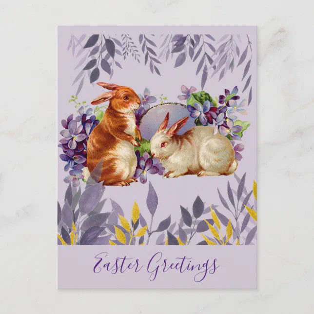 Vintage Easter Greetings Bunny Rabbit Postcard | Zazzle