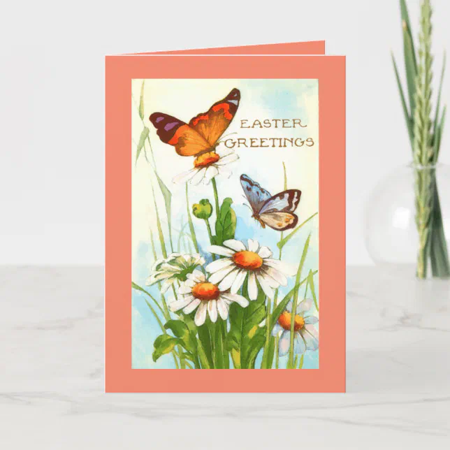Vintage Easter Greetings Butterflies Holiday Card | Zazzle