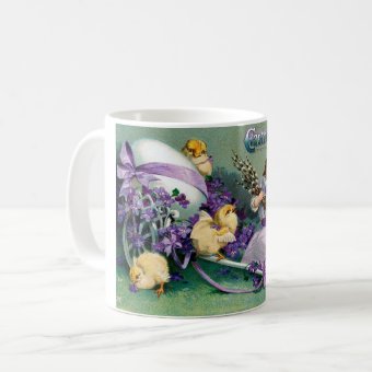 Vintage Easter Greetings Girl Egg Chick Carriage Coffee Mug | Zazzle