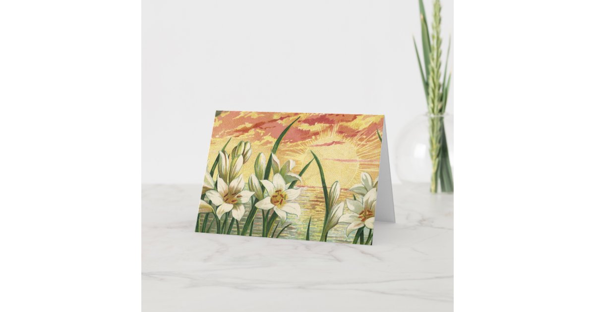 Vintage Easter Lilies Sunrise and Victorian Angels Holiday Card | Zazzle