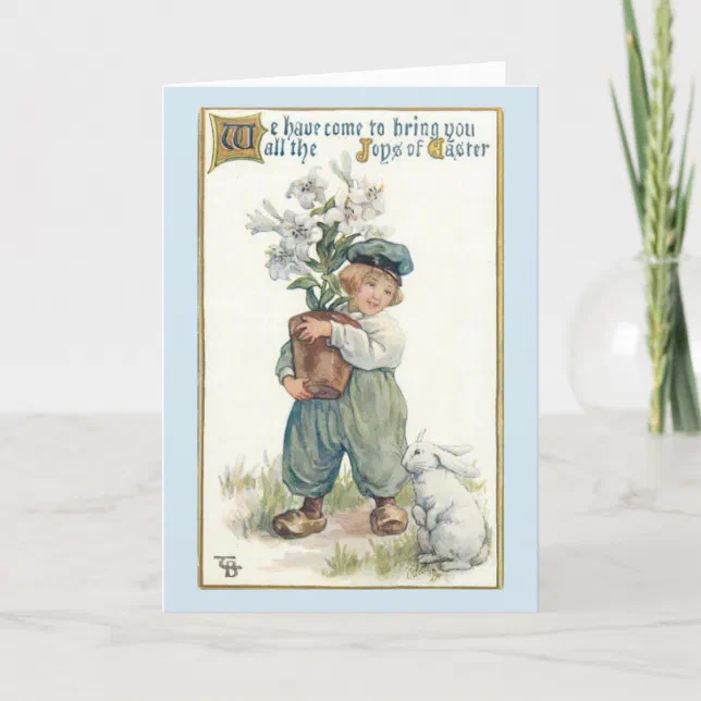 Vintage Easter - Little Dutch Boy & White Rabbit Holiday Card | Zazzle