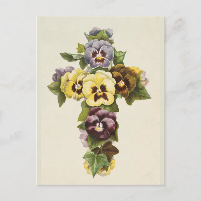 Vintage Easter Pansy Cross Postcard | Zazzle