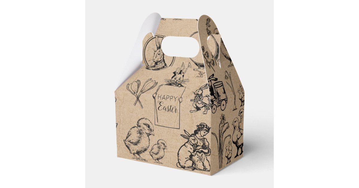 Vintage Easter Rabbit & Chick Kraft Brown Favor Boxes | Zazzle