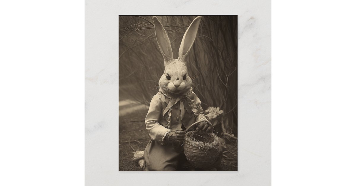 Vintage Easter Scary Bunny Postcard | Zazzle