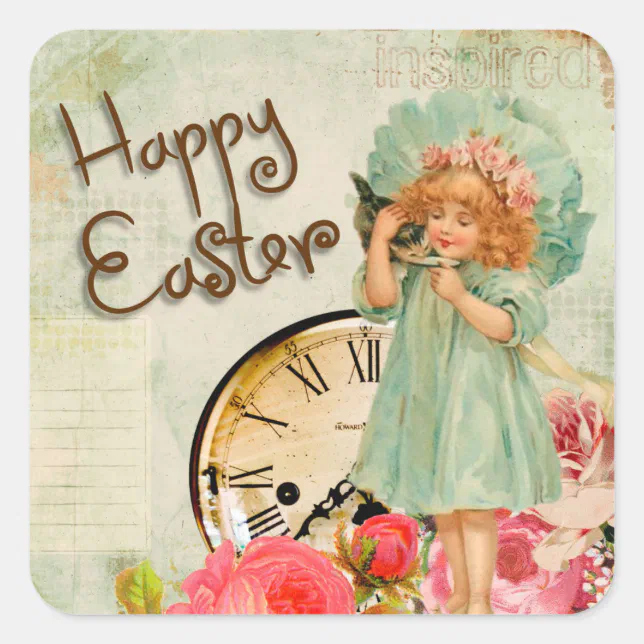 Vintage Easter Square Sticker | Zazzle