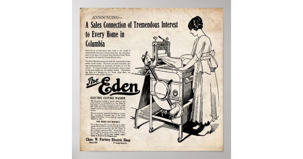 Vintage Eden Electric Clothes Washer Print | Zazzle