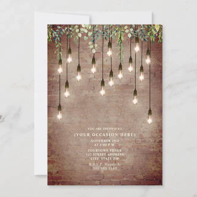 Vintage Edison Lights Brick Botanical Party Invitation | Zazzle