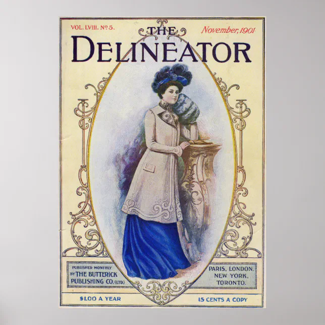 Vintage Edwardian Magazine Cover and Woman in Blu Poster | Zazzle