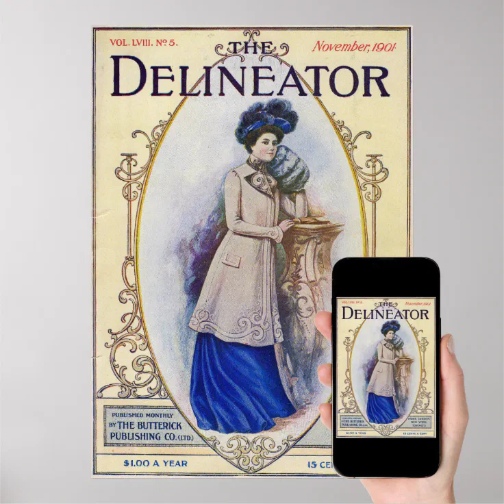 Vintage Edwardian Magazine Cover and Woman in Blu Poster | Zazzle