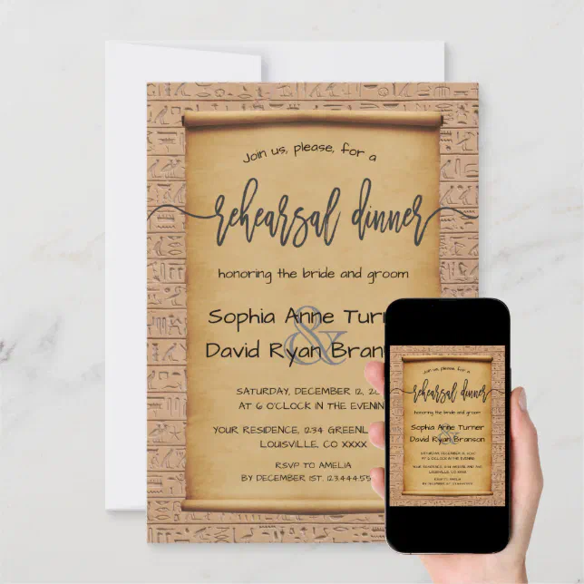 Vintage Egyptian Papyrus Rehearsal Dinner Invitation | Zazzle