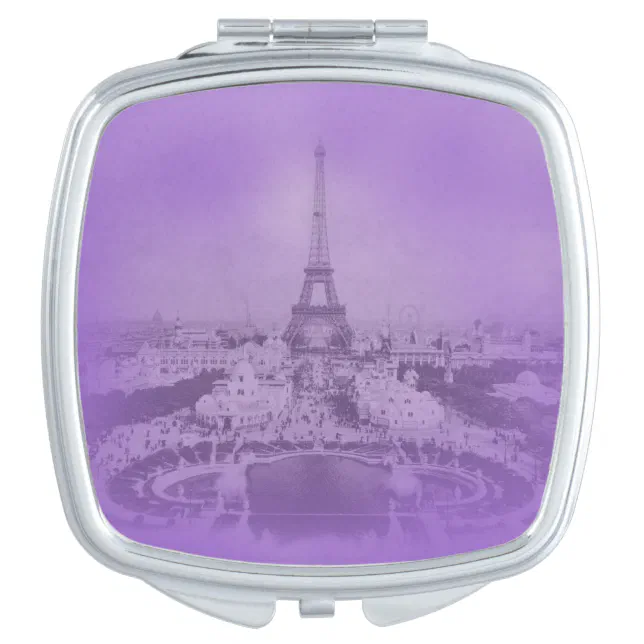 Vintage Eiffel Tower and Paris Purple Exposure Makeup Mirror | Zazzle