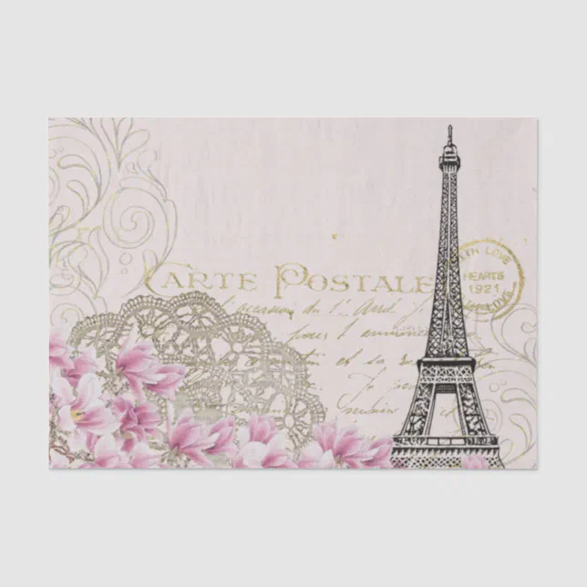 Vintage Eiffel Tower Flower Paris Decoupage Tissue Paper | Zazzle