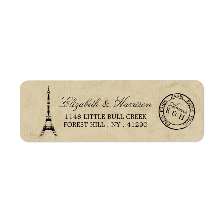 Vintage Eiffel Tower Paris Postmark Wedding Label | Zazzle