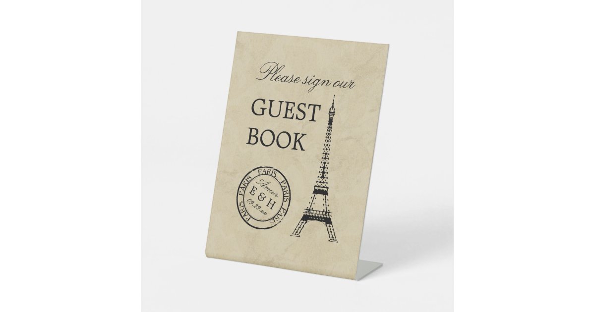 Vintage Eiffel Tower Paris Postmark Wedding Pedestal Sign | Zazzle
